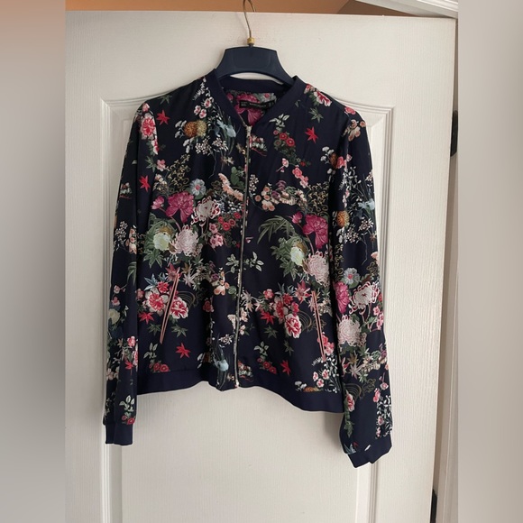 Zara | Jackets & Coats | Zara Trafaluc Outerwear Navy Floral Bomber Style Jacket | Poshmark